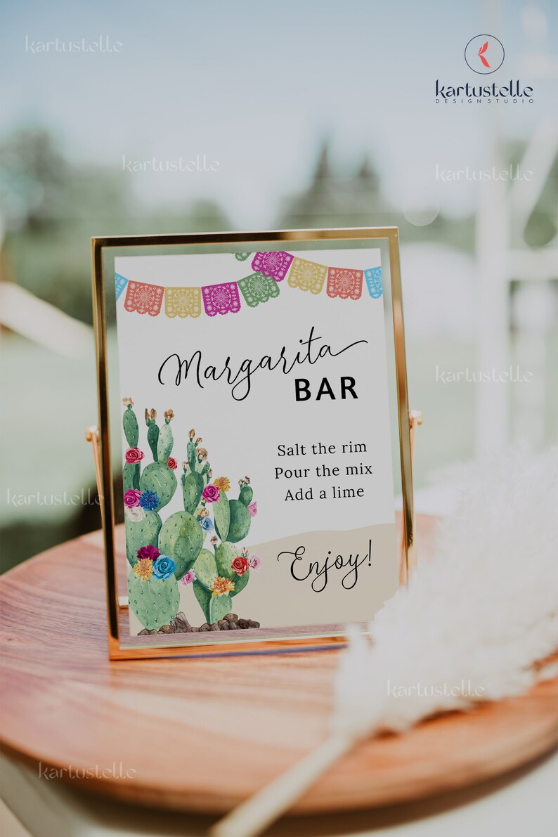 Fiesta Margarita Bar Sign Template, Mexican Wedding Bar Sign, Cactus ...