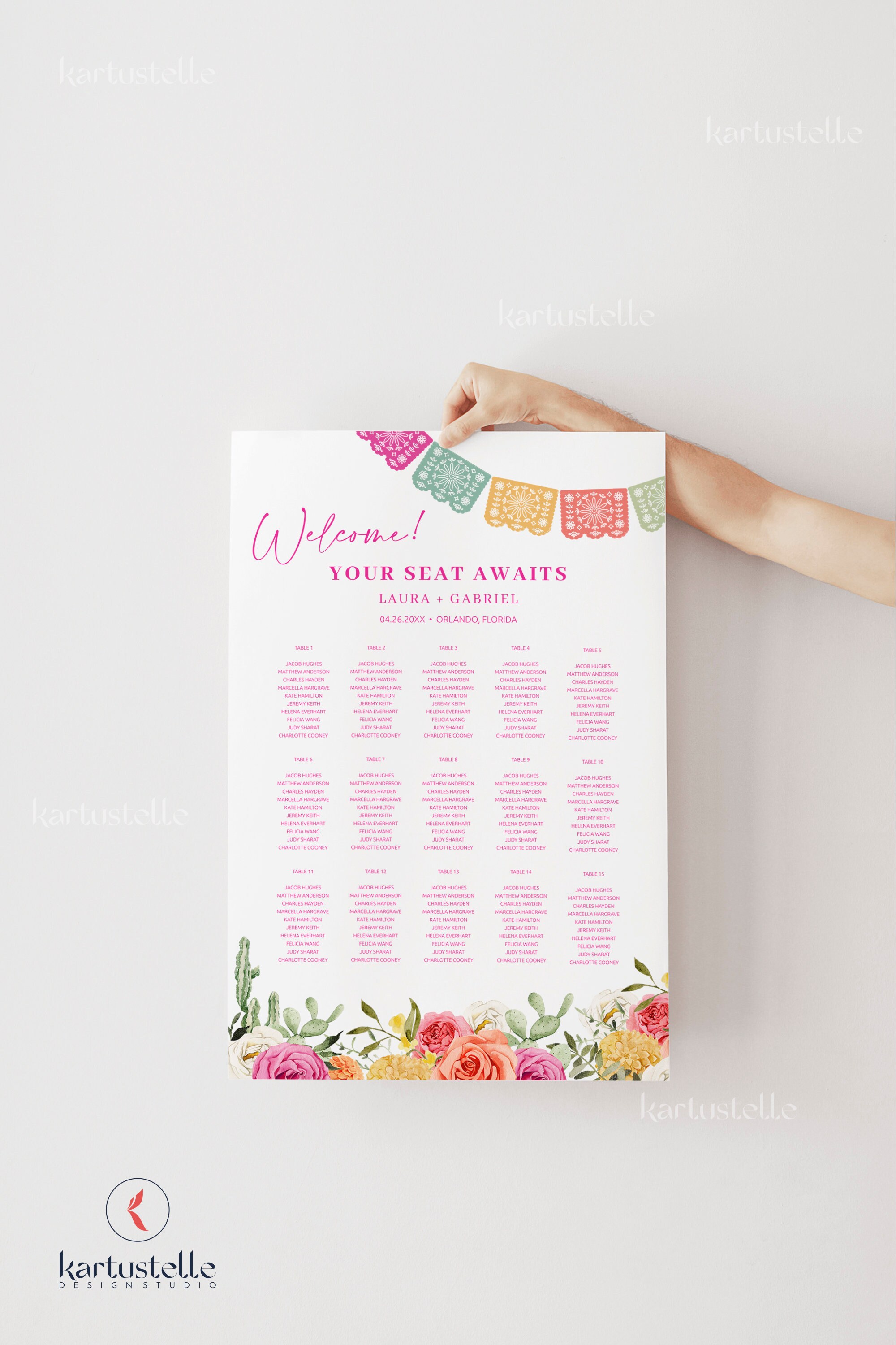 Fiesta Seating Chart Template, Mexican Wedding Seating Chart, Cactus ...