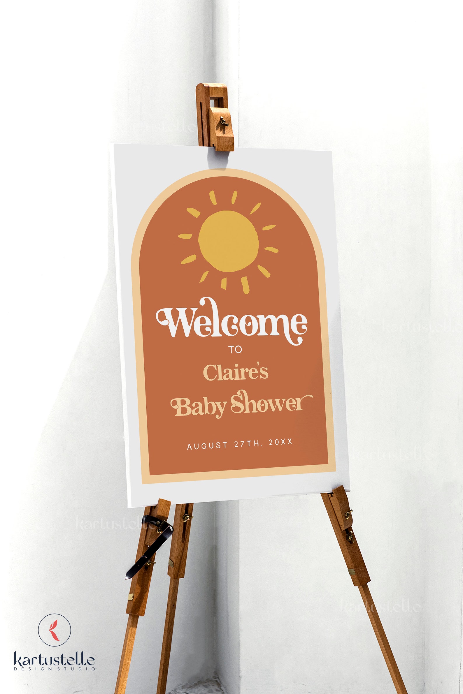 Sunshine Baby Shower Welcome Sign Template, Terracotta Yellow Arch Baby ...