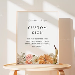 Fall Custom Sign Template, Pumpkin Custom Signs, Autumn Leaves Wedding ...