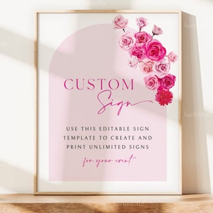 Hot Pink Floral Custom Sign Template, Hot Pink and Blush Wedding Signs ...