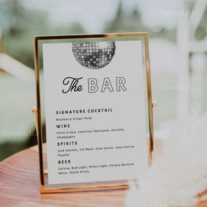 Disco Bar Menu Wedding, Retro Bar Menu Sign, Disco Ball Bar Menu ...