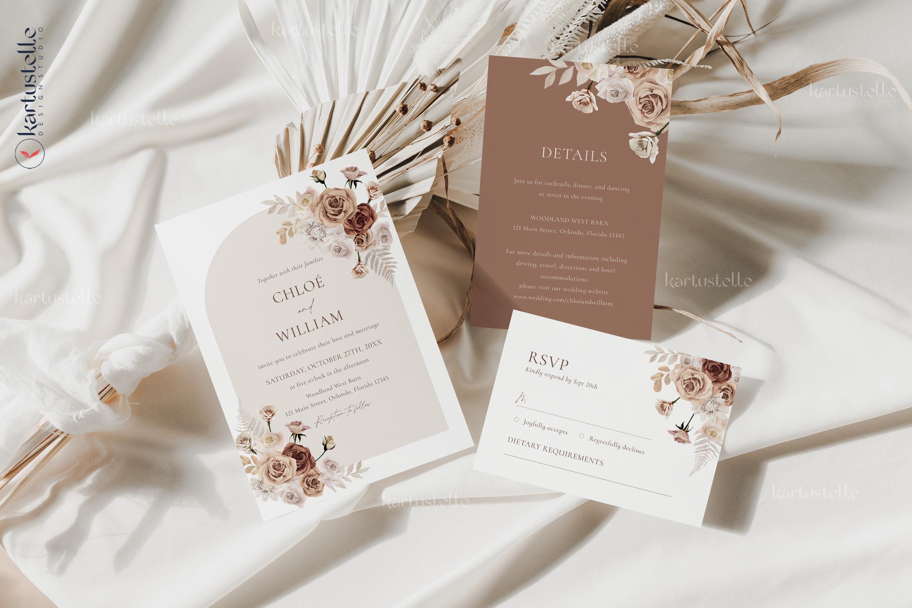 Mocha Mousse Wedding Invitation Template, Brown Wedding Invitation Set ...