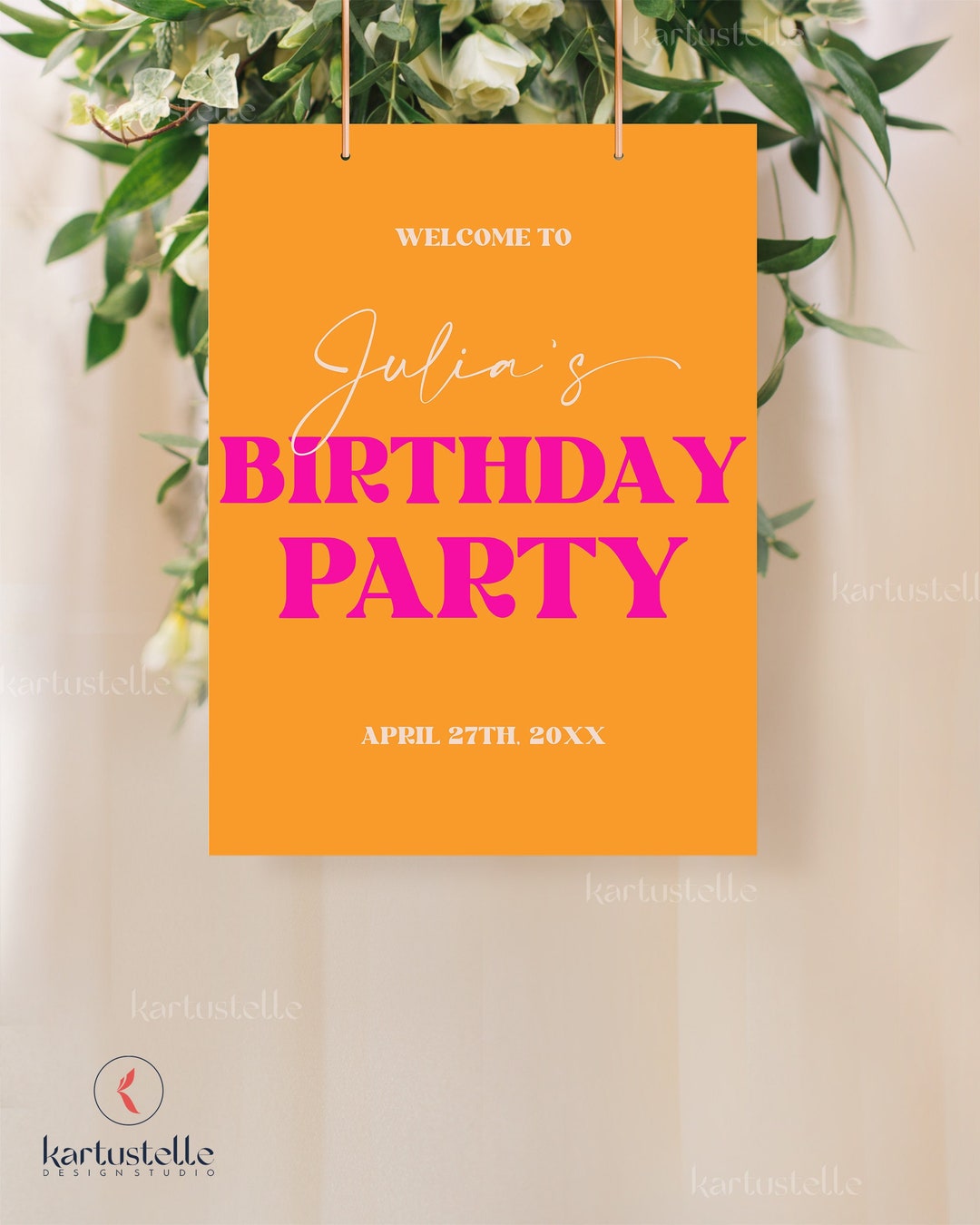 Orange Pink Birthday Welcome Sign Template, Bold Colorful Playful ...
