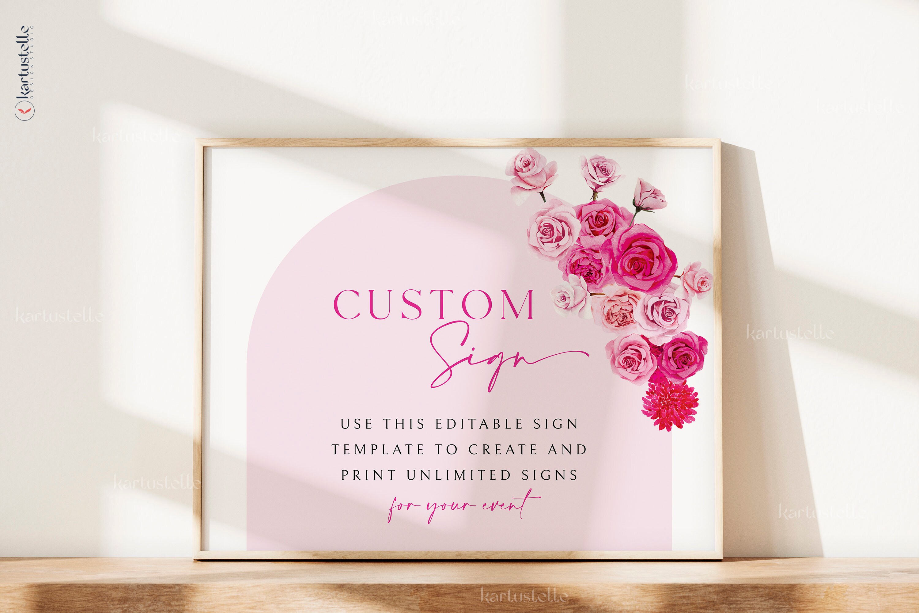 Hot Pink Floral Custom Sign Template, Hot Pink and Blush Wedding Signs ...