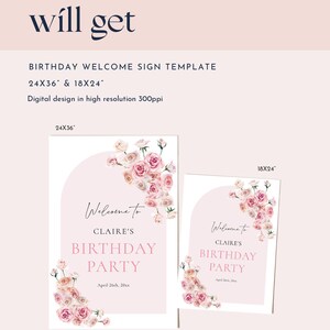 Light Pink Floral Birthday Welcome Sign Template Blush Pink Birthday ...