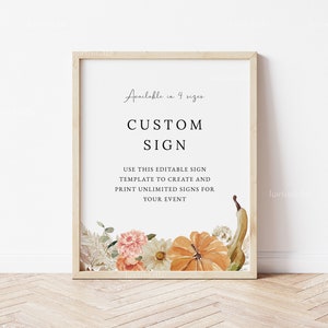 Fall Custom Sign Template, Pumpkin Custom Signs, Autumn Leaves Wedding ...