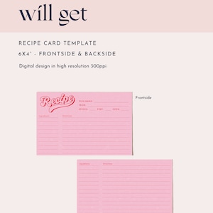 Red Pink Recipe Card Template, Red and Pink Recipe Cards, Retro Bridal ...