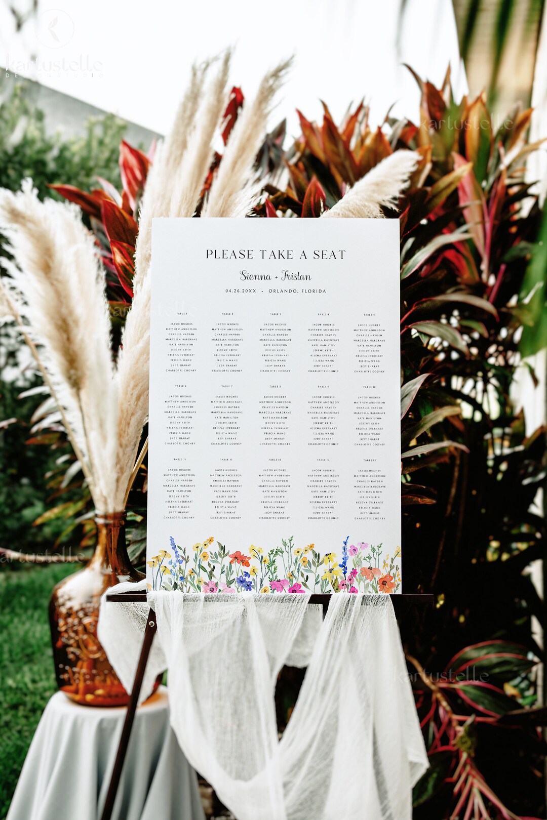 Colorful Floral Seating Chart Template, Wildflower Wedding Seating ...
