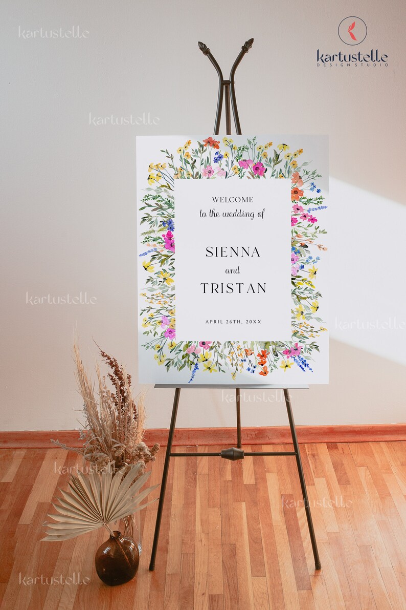 Colorful Floral Welcome Sign Template Wildflower Wedding Welcome Sign ...