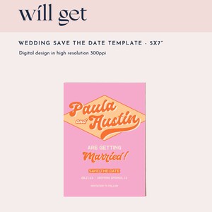 Fun Retro Save the Date Template, Funky Playful Pink Orange Wedding ...