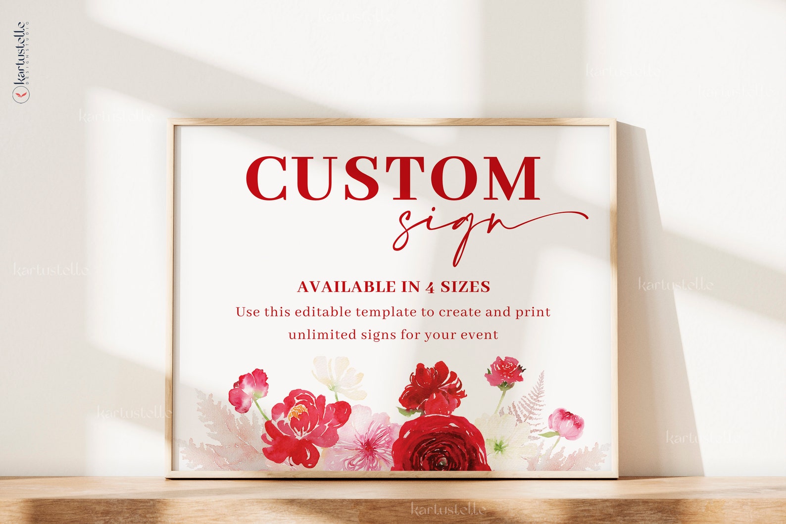 Red Floral Custom Sign Template, Red and Pink Floral Wedding Sign ...