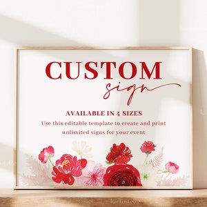 Red Floral Custom Sign Template, Red and Pink Floral Wedding Sign ...
