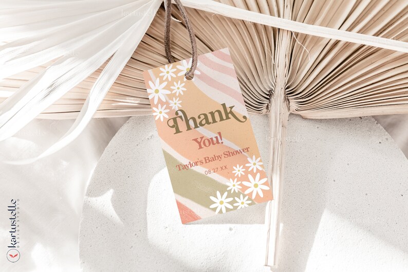 Peach Retro Favor Tag Template Daisy Baby Shower Favor Tags - Etsy