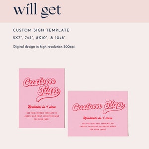 Red Pink Custom Sign Template, Red and Pink Personalized Sign, Bridal ...