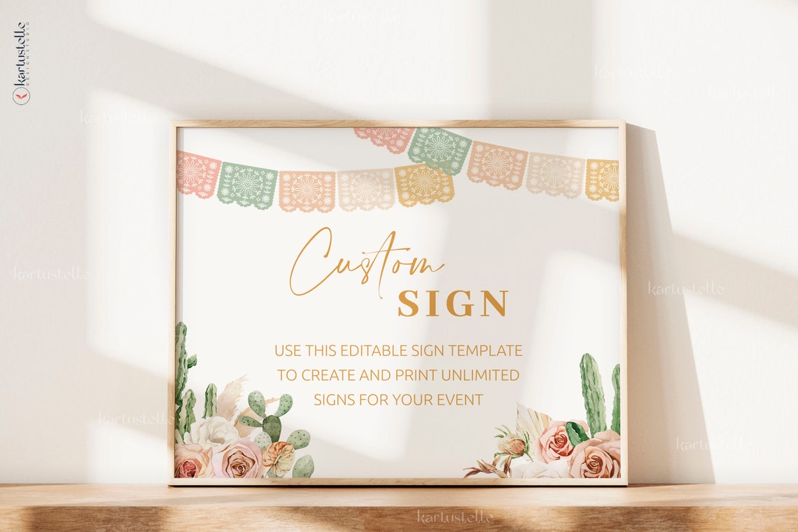 Fiesta Wedding Sign Editable Mexican Custom Sign Template Pastel Cactus ...