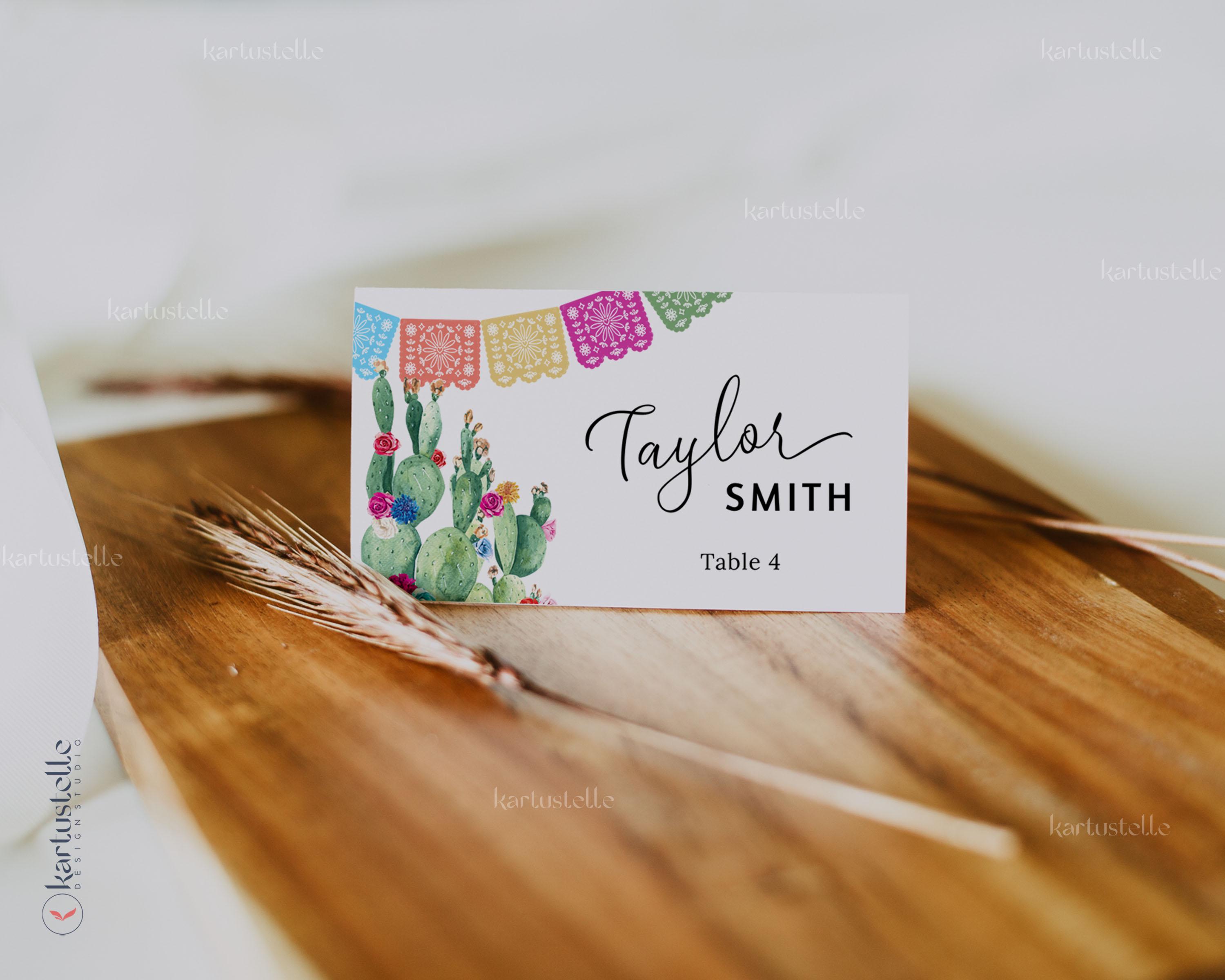 Fiesta Place Cards Mexican Wedding Name Cards Cactus Place Card ...