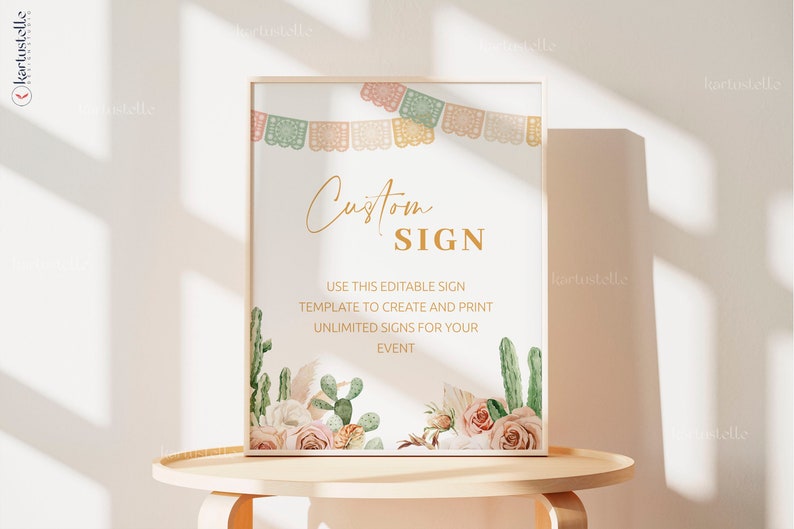 Fiesta Wedding Sign Editable Mexican Custom Sign Template Pastel Cactus ...