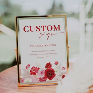 Red Floral Custom Sign Template, Red and Pink Floral Wedding Sign ...