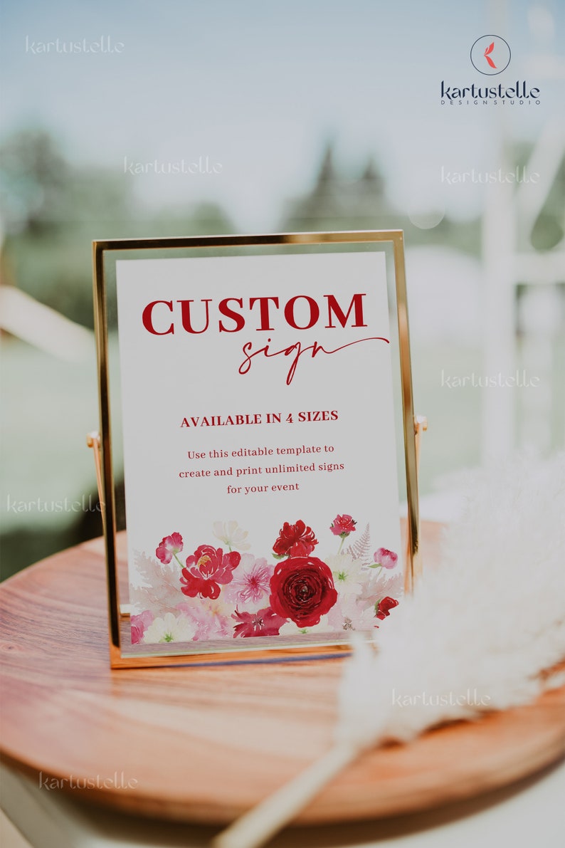Red Floral Custom Sign Template Red and Pink Floral Wedding - Etsy