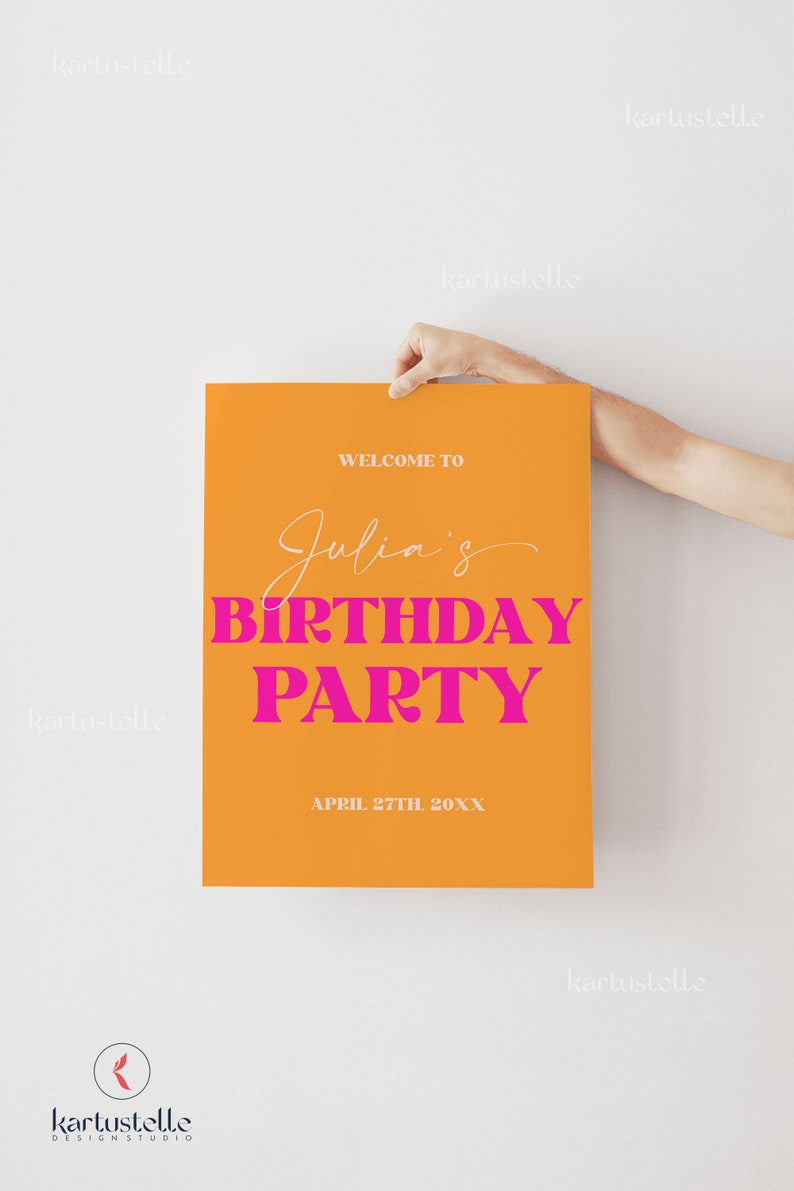 Orange Pink Birthday Welcome Sign Template, Bold Colorful Playful ...