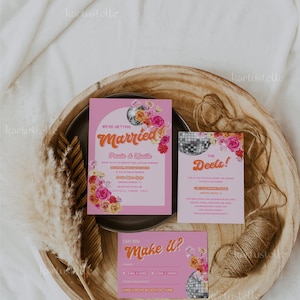 Disco Wedding Invitation Template Bold Retro Hot Pink Wedding ...