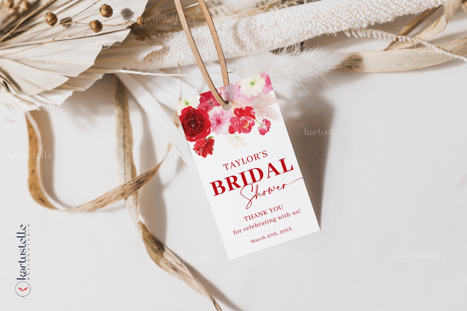 Red Floral Bridal Shower Favor Tags, Red and Pink Floral Favor Tag ...