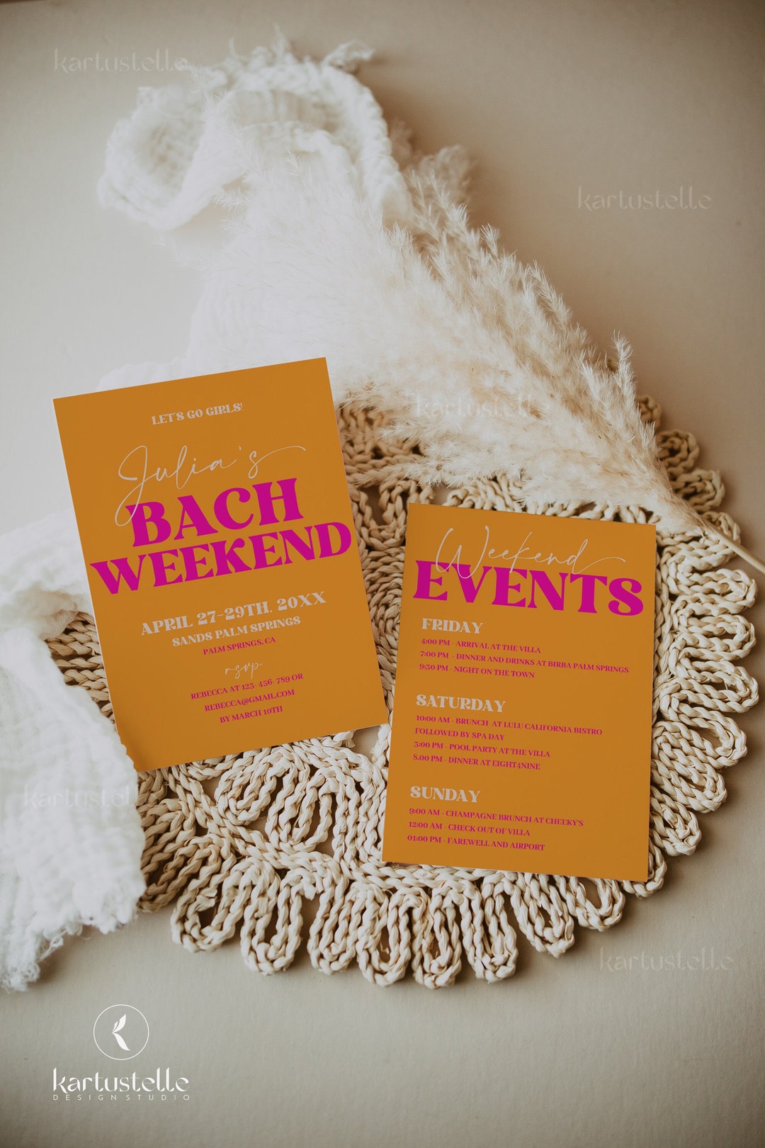 Orange Pink Bachelorette Party Invitation and Itinerary Template, Funky ...