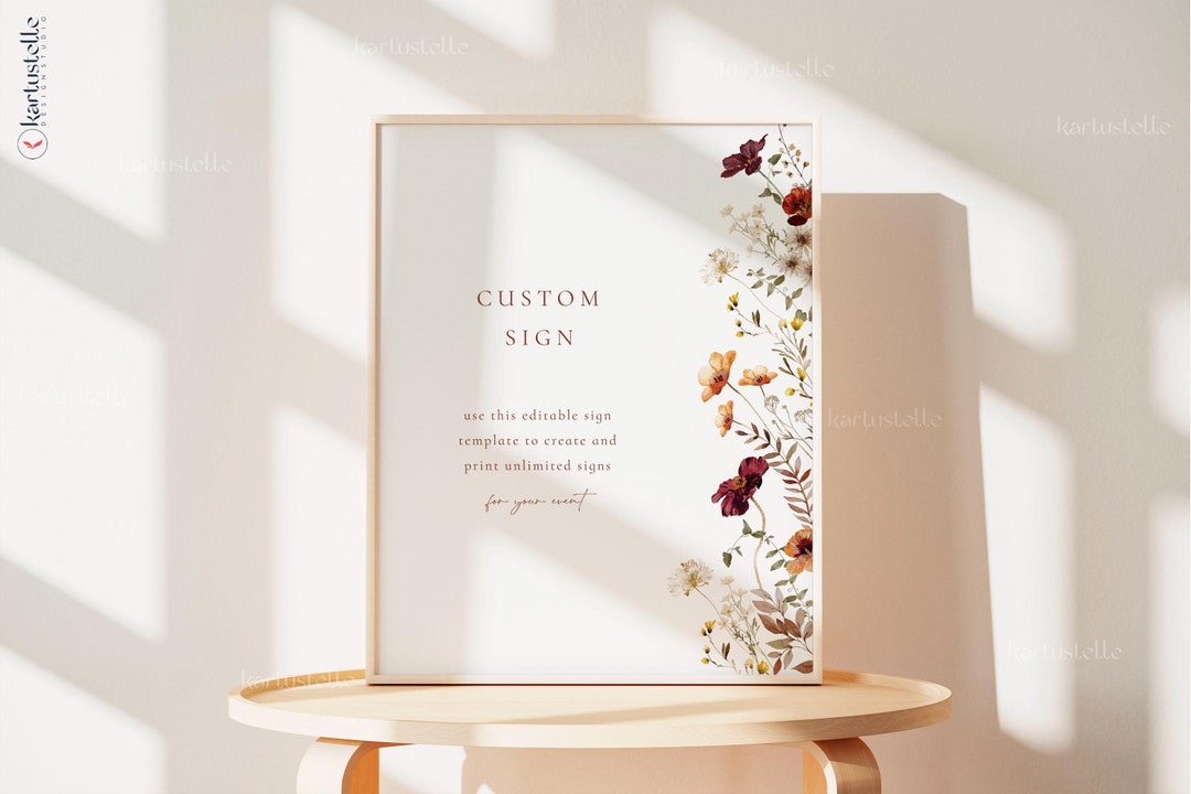 Autumn Wildflower Custom Sign Template Fall Wedding Sign Fall ...