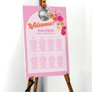 Disco Wedding Seating Chart Template Bold Retro Hot Pink Seating Chart ...