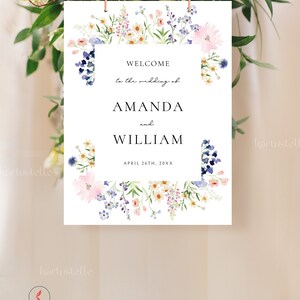 Pink Blue Floral Wildflowers Wedding Welcome Sign Template Pastel ...