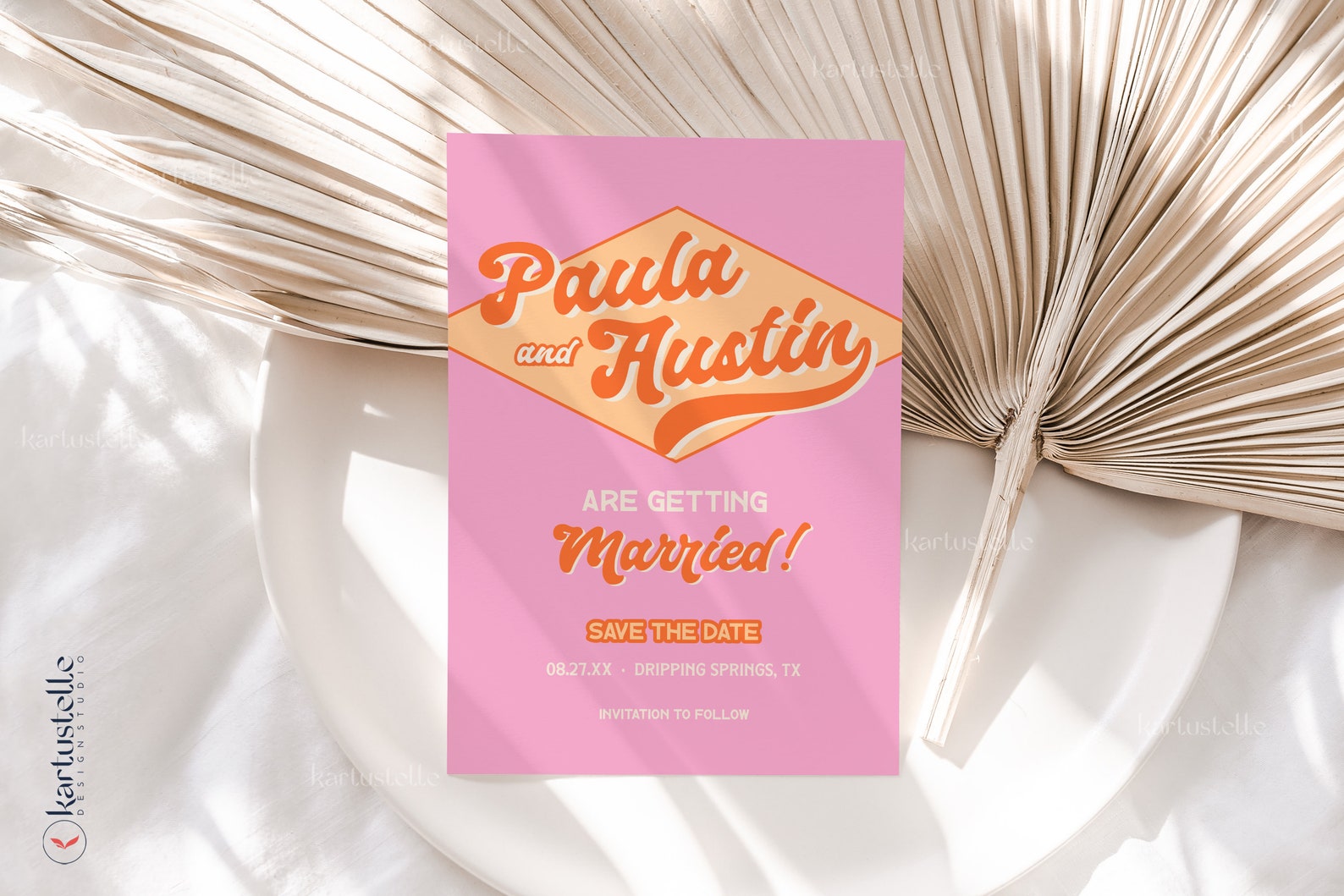 Fun Retro Save the Date Template, Funky Playful Pink Orange Wedding ...