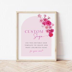 Hot Pink Floral Custom Sign Template, Hot Pink and Blush Wedding Signs ...