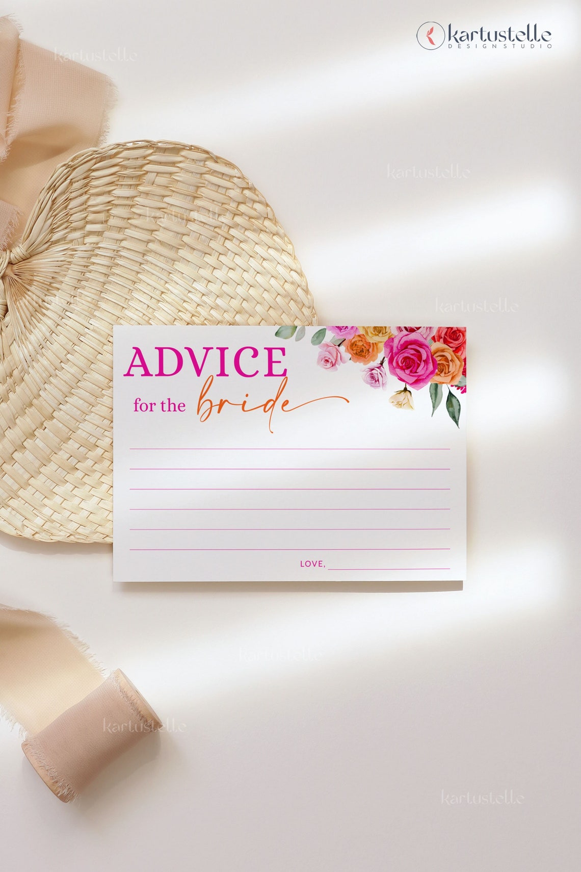 Pink Orange Bridal Shower Advice Cards Hot Pink Floral Advice Card ...