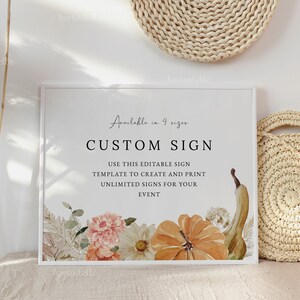 Fall Custom Sign Template, Pumpkin Custom Signs, Autumn Leaves Wedding ...