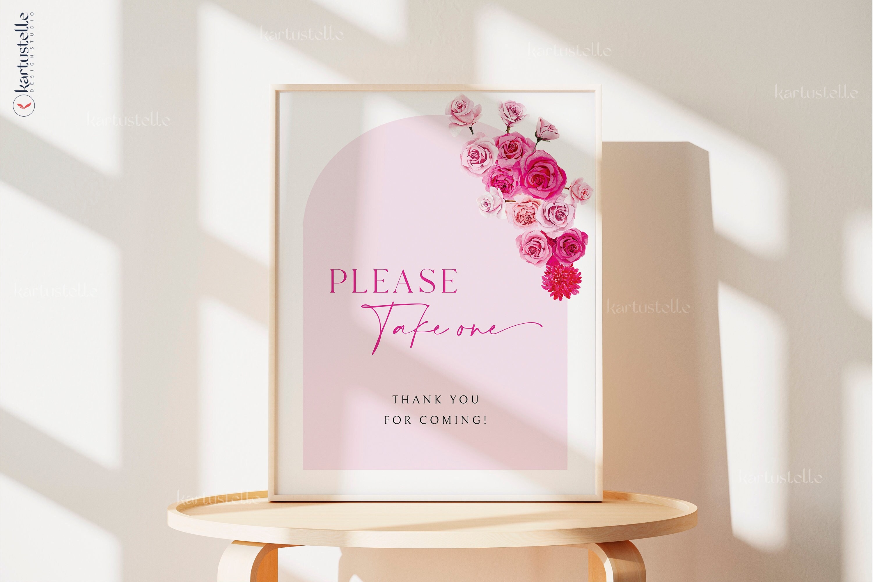 Hot Pink Floral Favors Sign Template, Hot Pink Wedding Favors Sign ...