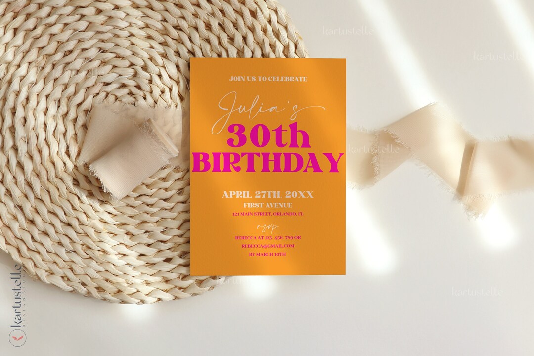 Orange Pink Birthday Party Invitation Template, Funky Playful Birthday ...