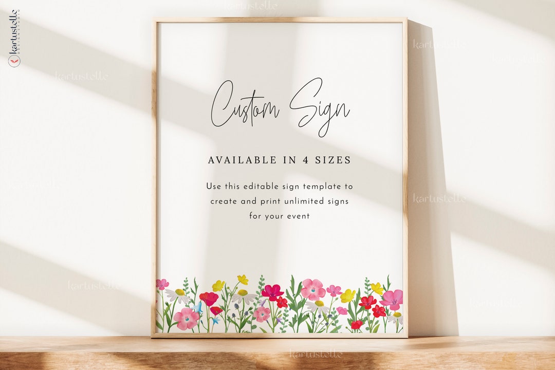 Wildflower Custom Sign Template, Pink Floral Custom Signs, Wedding ...