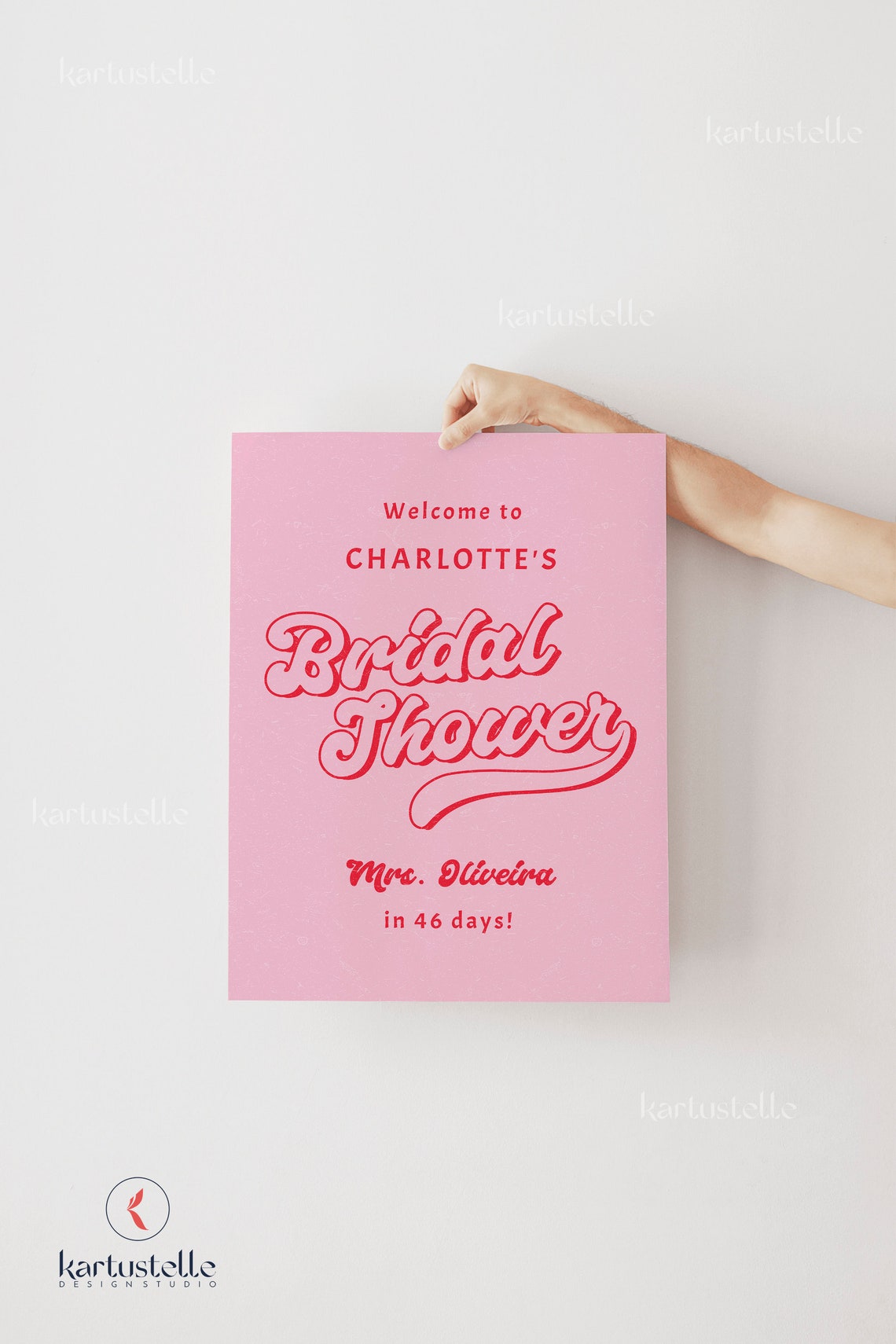 Red Pink Bridal Shower Welcome Sign Template Red and Pink - Etsy