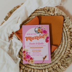 Disco Wedding Invitation Template Bold Retro Hot Pink Wedding ...