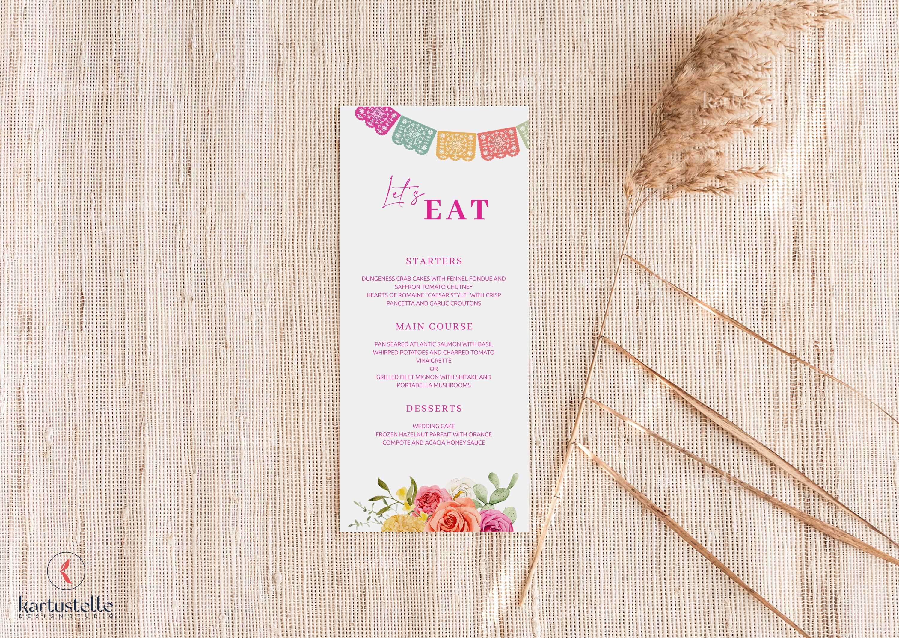 Fiesta Wedding Menu Template, Mexican Wedding Menu Cards, Cactus Bridal ...