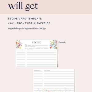 Colorful Floral Recipe Card Template, Wildflower Bridal Shower Recipe ...