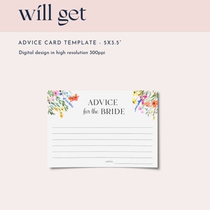Colorful Floral Advice Card Template, Wildflower Bridal Shower Advice ...