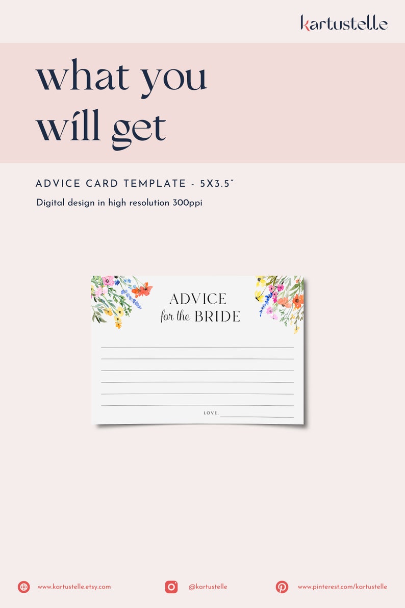 Colorful Floral Advice Card Template Wildflower Bridal Shower - Etsy