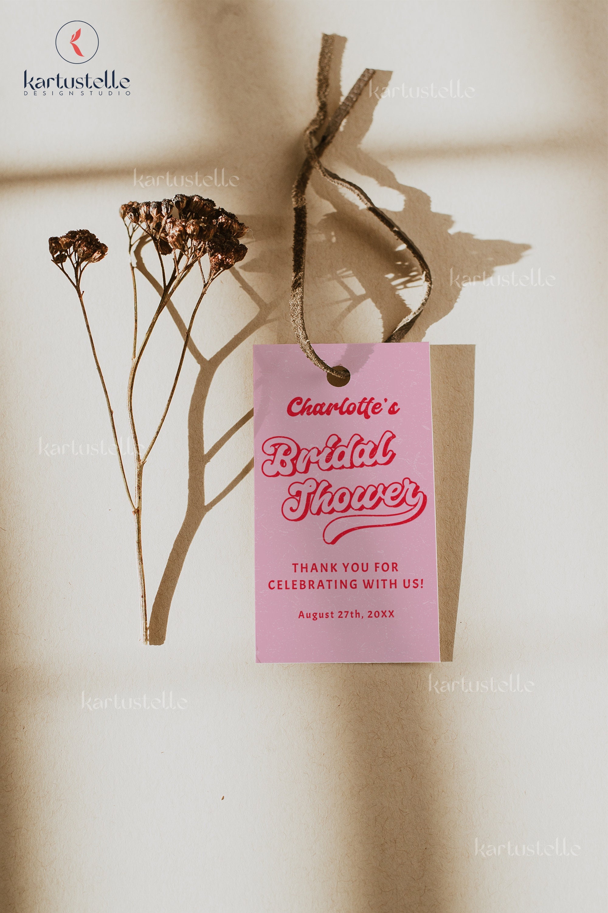 Red Pink Favor Tag Template, Red and Pink Thank You Tags, Retro Bridal ...