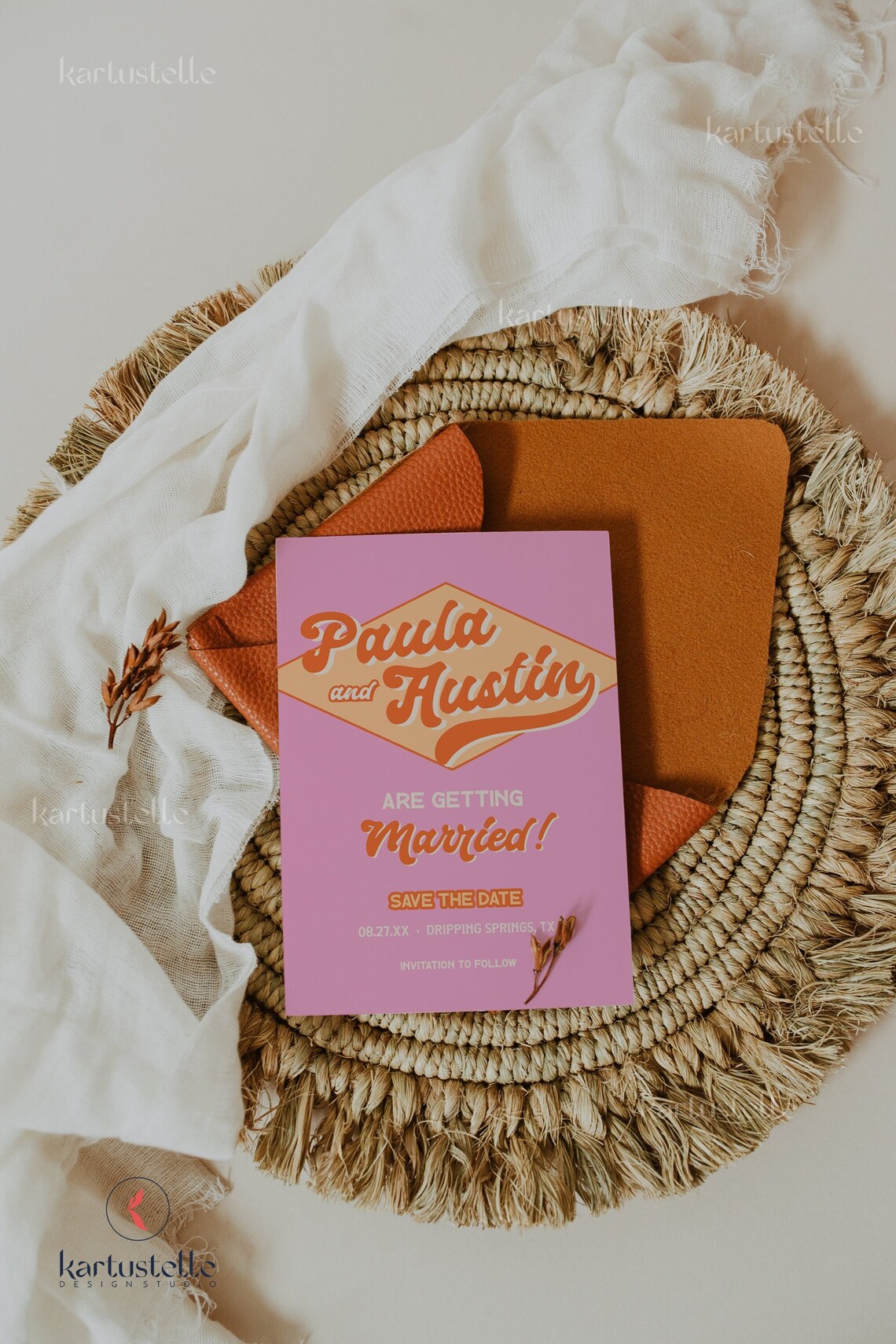 Fun Retro Save the Date Template, Funky Playful Pink Orange Wedding ...