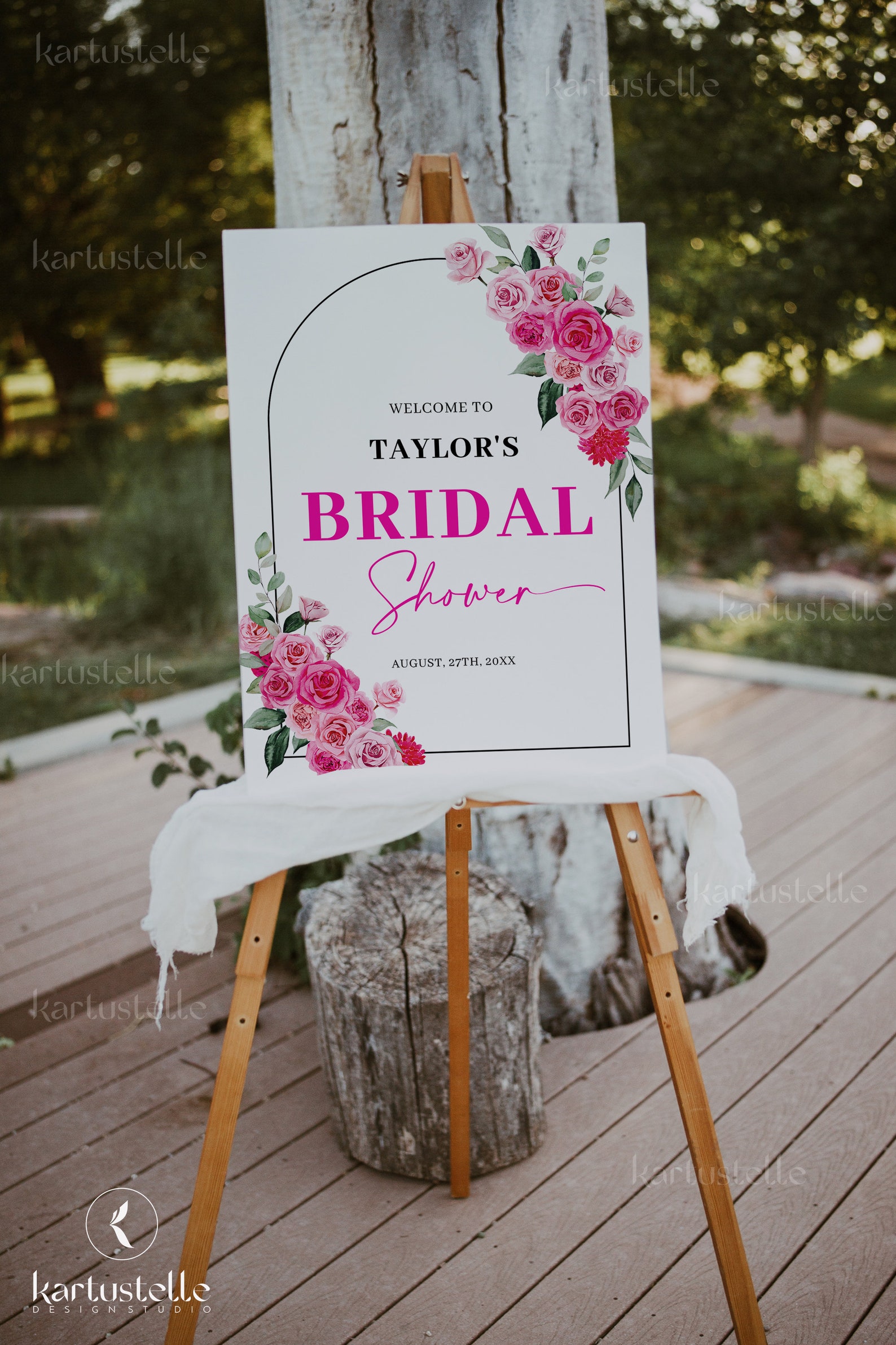 Pink Floral Bridal Shower Welcome Sign Template, Hot Pink and Blush ...