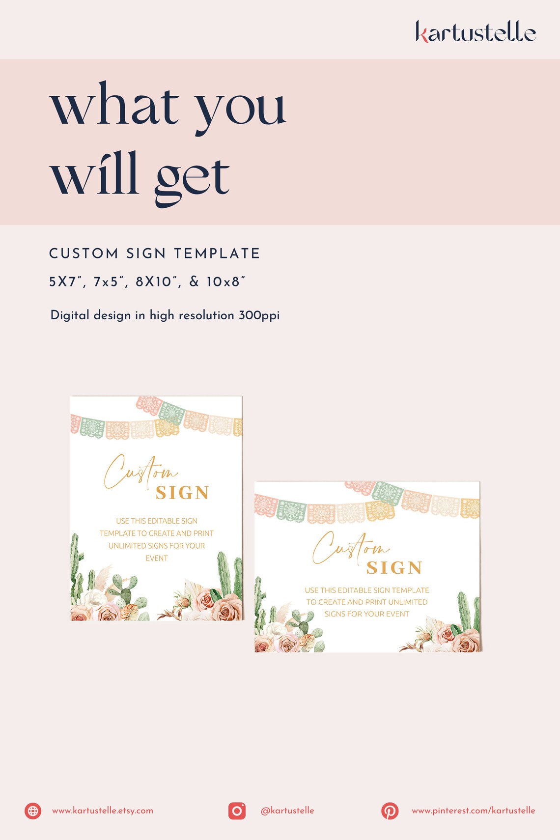 Fiesta Wedding Sign Editable Mexican Custom Sign Template Pastel Cactus ...