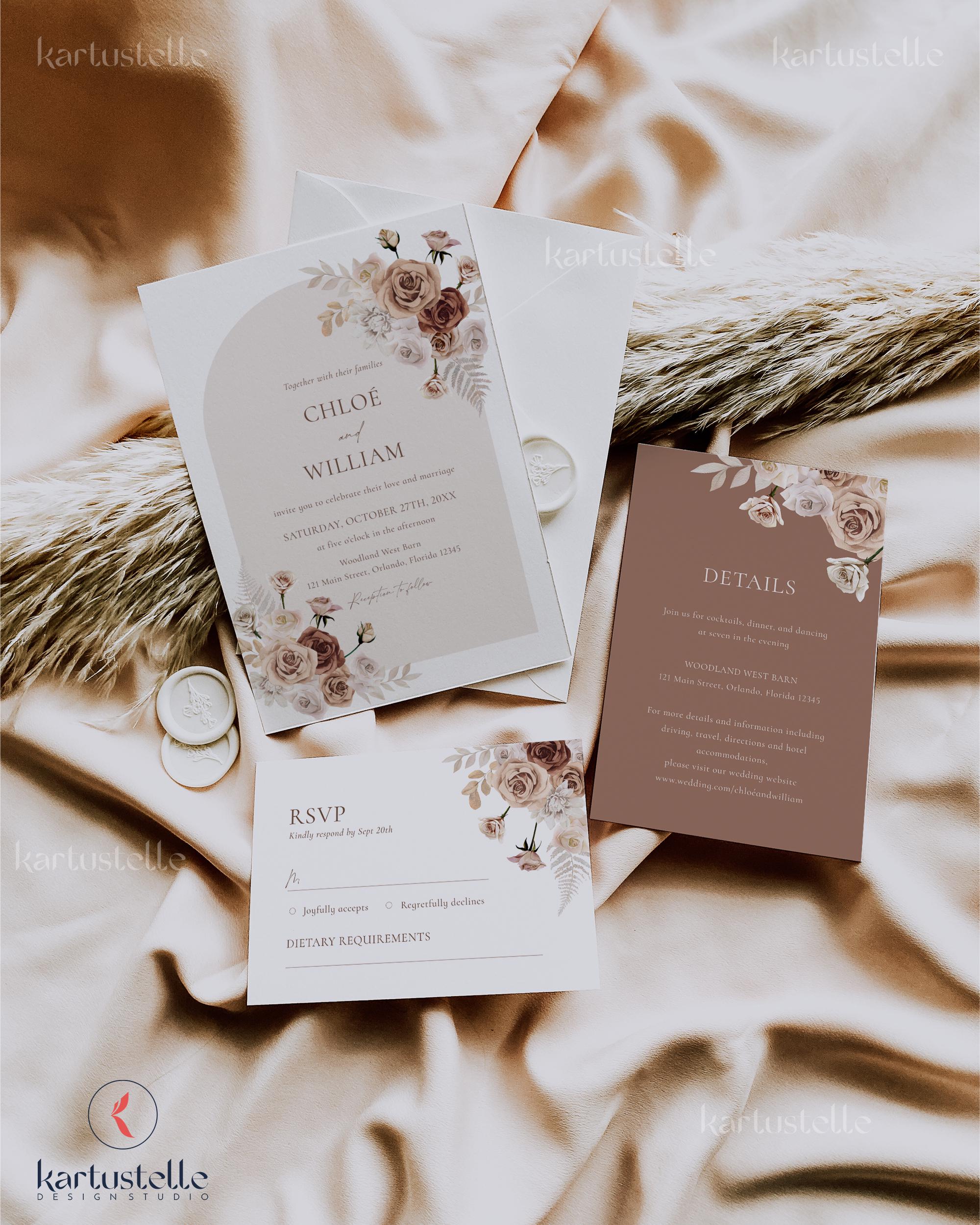 Mocha Mousse Wedding Invitation Template, Brown Wedding Invitation Set ...