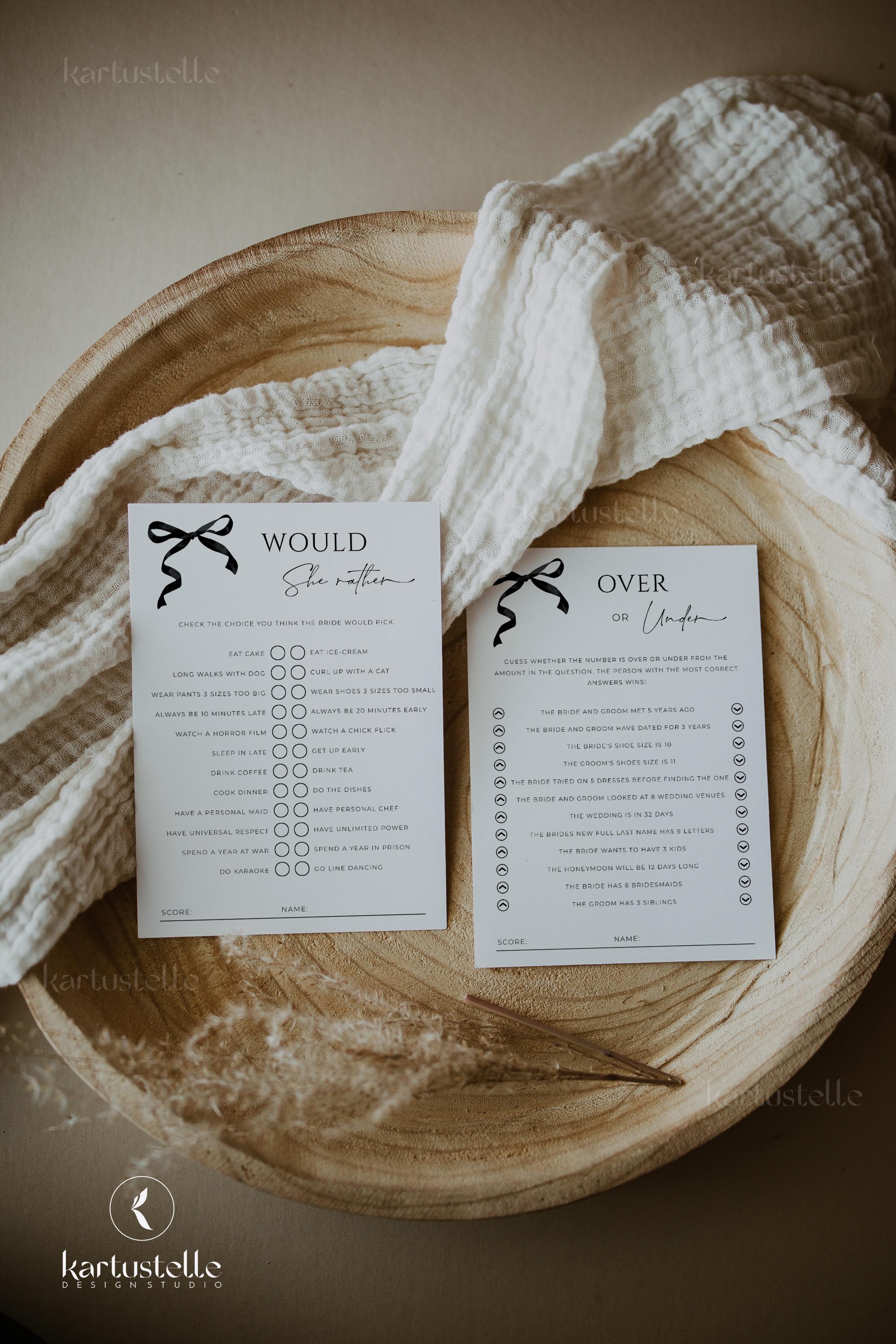She's Tying the Knot Bridal Shower Games Bundle, Printable Black Bow ...